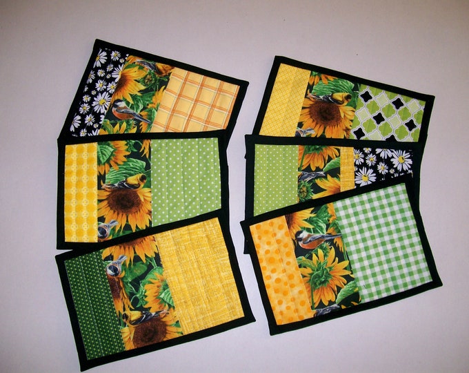 Sunflower Mug Rugs Set of 2 Sunflowers and Birds Mug Rugs Quilted ...