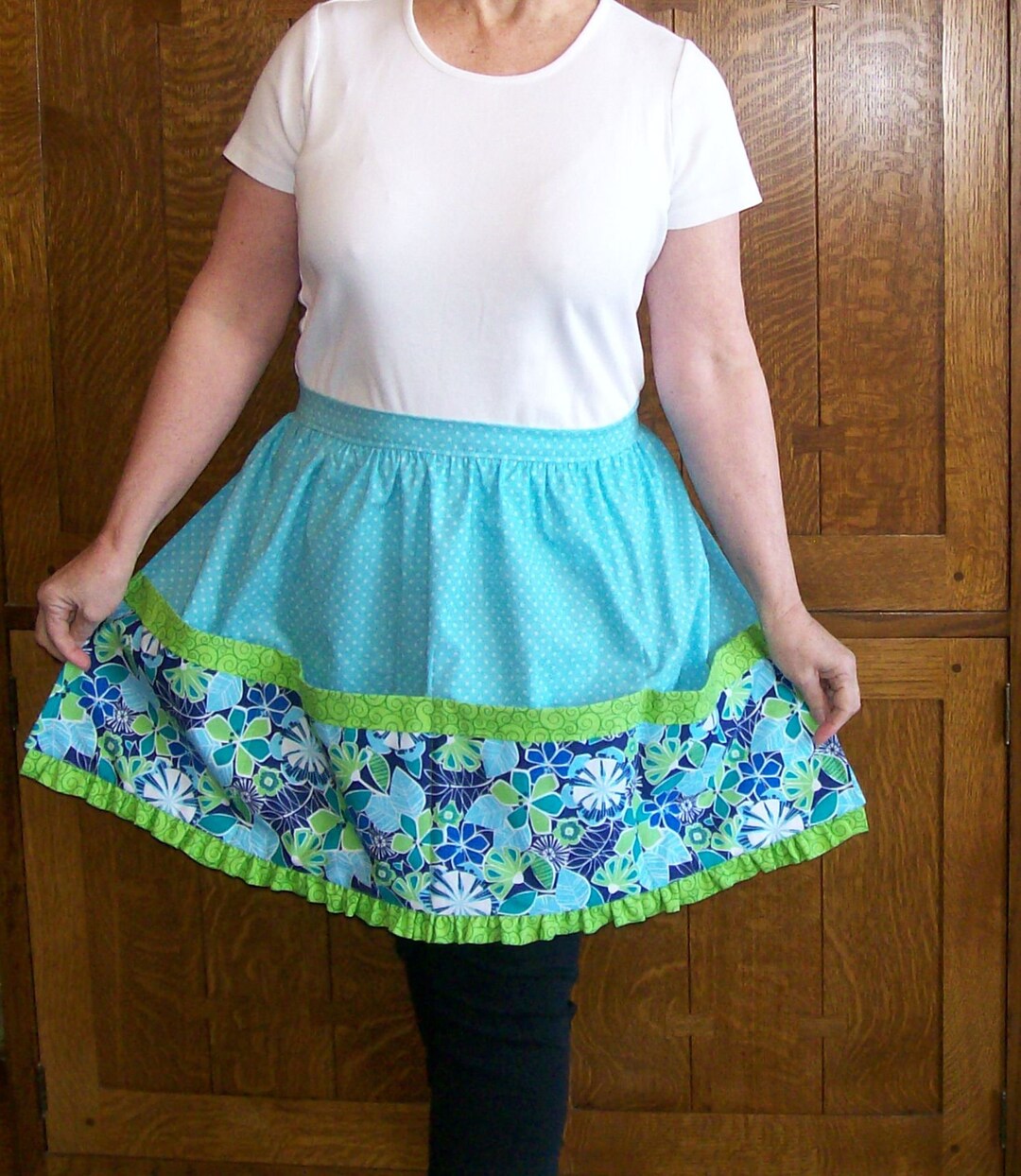 Ruffled Retro Half Apron - Aqua and Lime Floral Half Apron - 4 Pocket ...