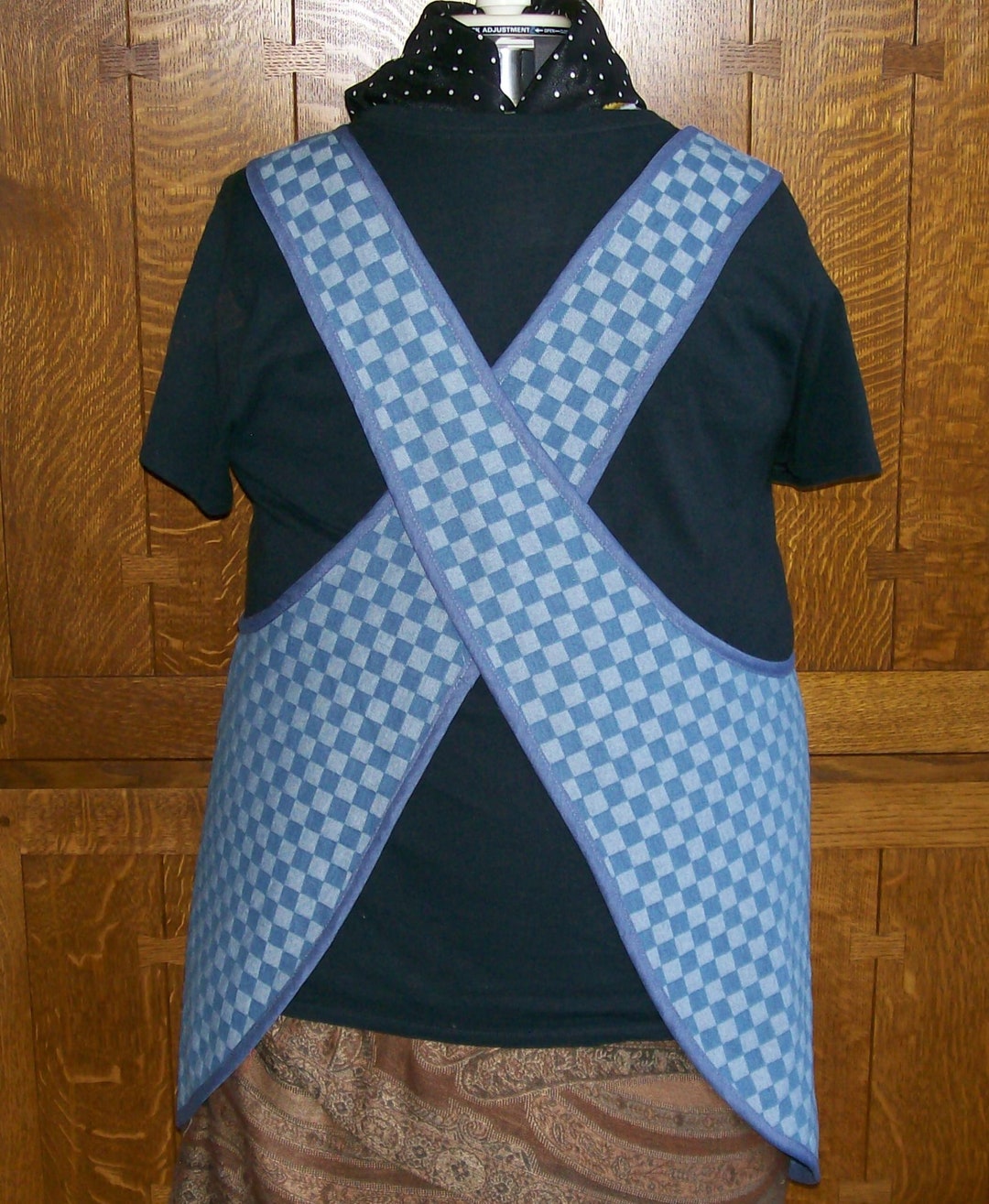 Checkerboard Denim Crossback Apron - Plus Size Criss Cross Blue Denim ...