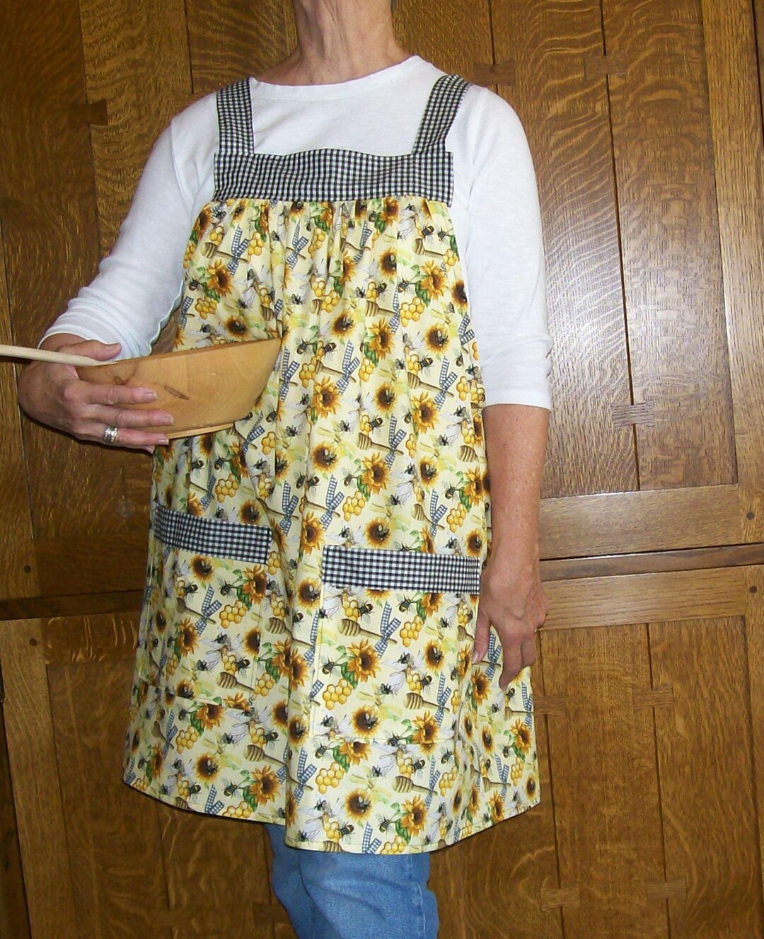 Smock Apron With Honey and Bees - Yellow No Tie Smock - Kitchen Smock ...