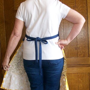 Denim Top Kitchen Apron Tiered Full Woman Apron Mustard Yellow and Blue ...