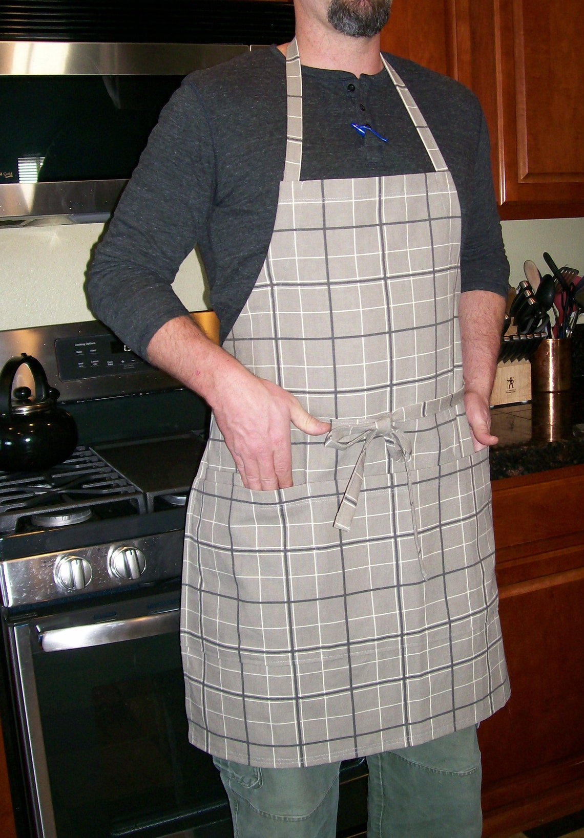 Man Apron Butcher Style Gray Plaid Man Apron Size M to - Etsy