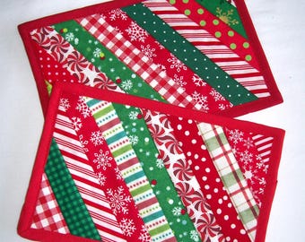 Christmas Mug Rug Sets Set of 2 Cardinal Mug Rug Sets Christmas Quilted ...