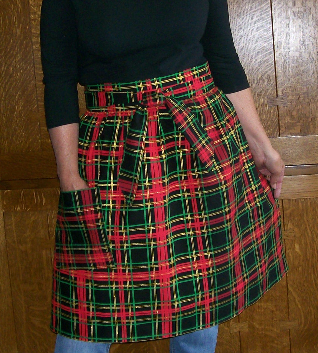 Christmas Half Apron Hostess Apron Holiday Plaid Waist Apron One Size ...