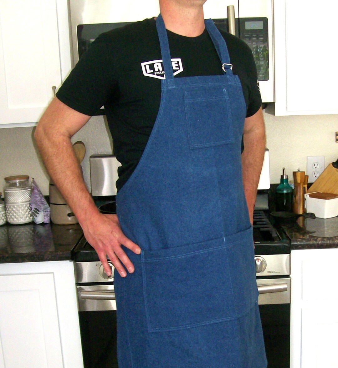 Denim Butcher Apron With 3 Pockets - Man Apron in Blue Denim - Denim ...