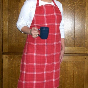 Butcher Apron - Red Plaid Unisex Kitchen Apron - Butcher Style 5 Pocket ...