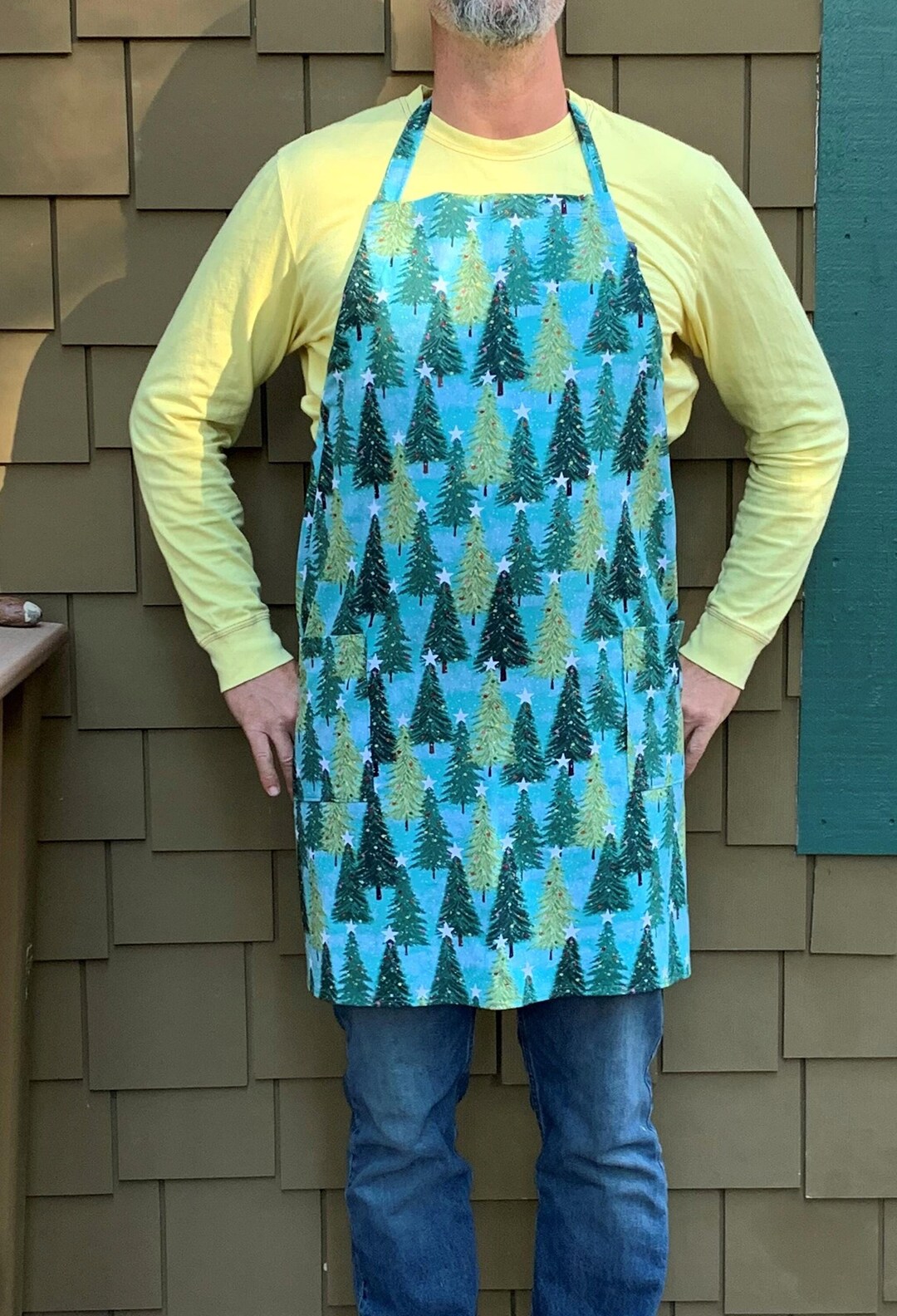 Holiday Apron With Christmas Trees Christmas Apron With Pockets Fits ...