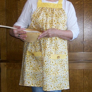 Yellow Floral Calico Smock No Tie Smock Apron One Size Fits S-M-L Smock ...