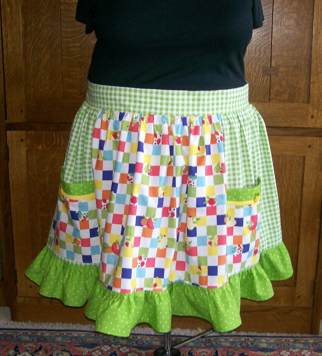 Retro Ruffled Half Apron: Plus Size Green Grocer Kitchen Apron - Etsy