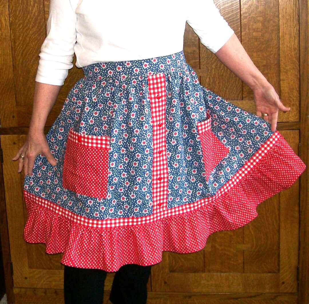 Ruffled Retro Half Apron - Kitchen Waist Apron With Pockets - One Size ...
