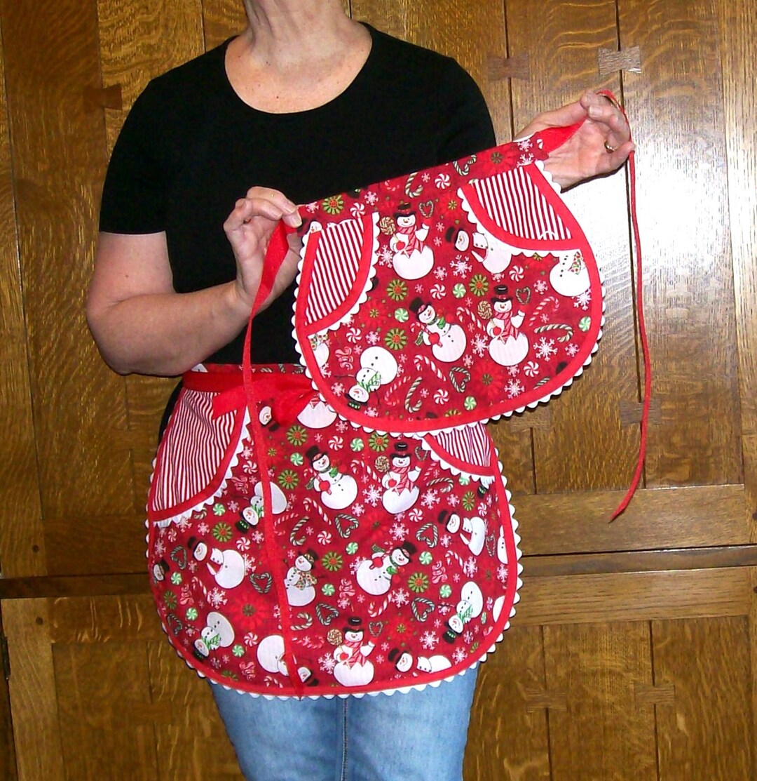 Snowman Mommy and Me Holiday Apron Set Waitress Style - Etsy