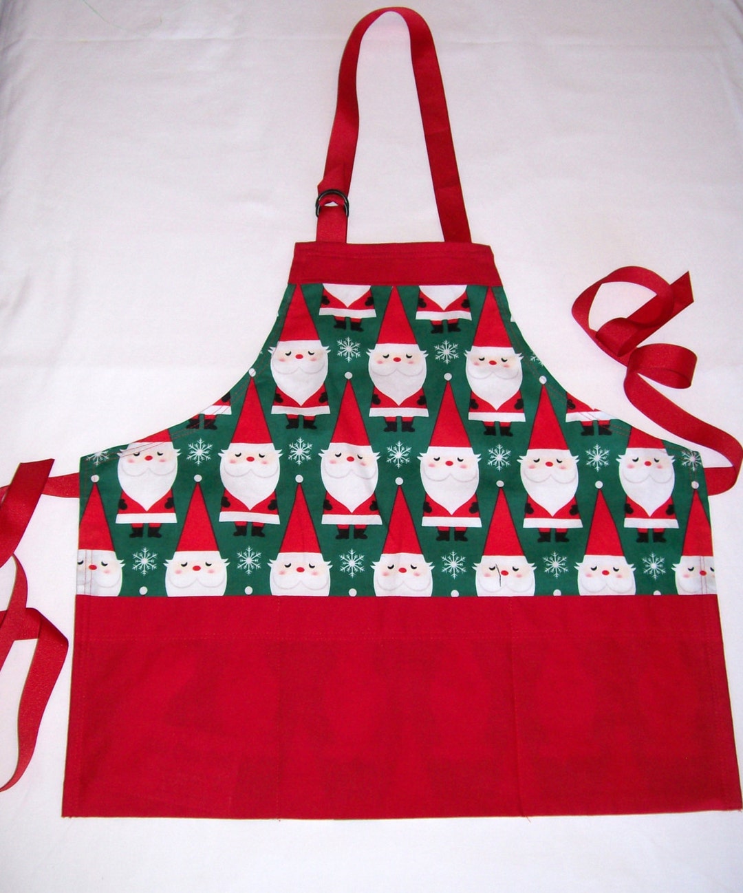 Santa Apron Red and Green Holiday Apron With Santas Size 4 - Etsy