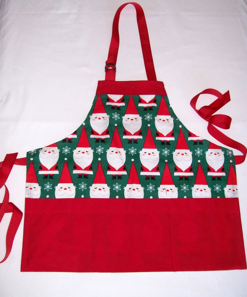 Santa Apron Red and Green Holiday Apron With Santas Size 4 - Etsy