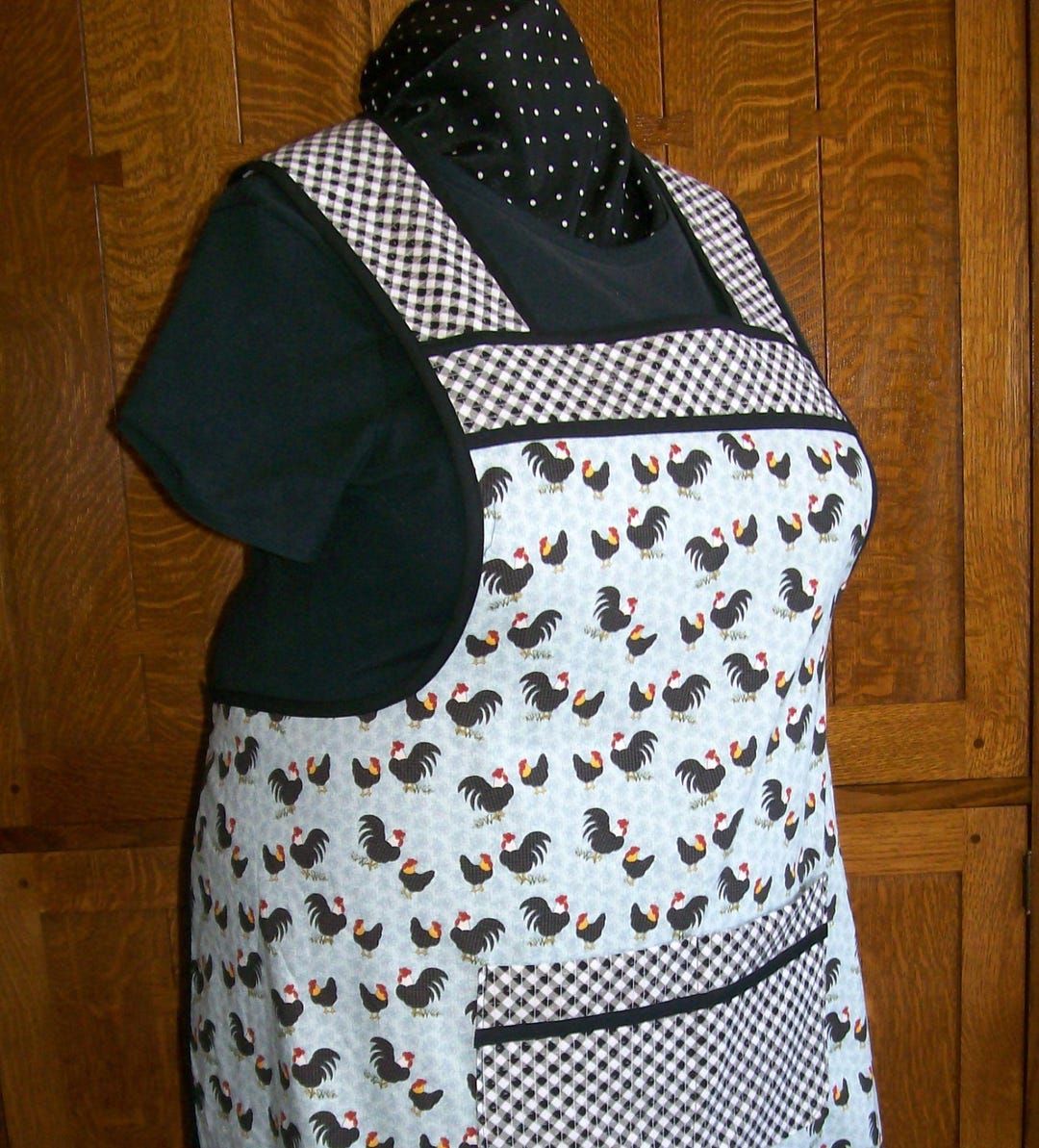 Retro Chicken Print Apron: Blue Gingham Check, Plus Size 2-3XL - Etsy