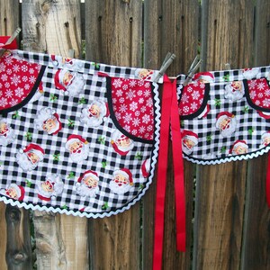 Santa Claus Apron Set Mommy and Me Christmas Aprons Gingham Check Santa ...