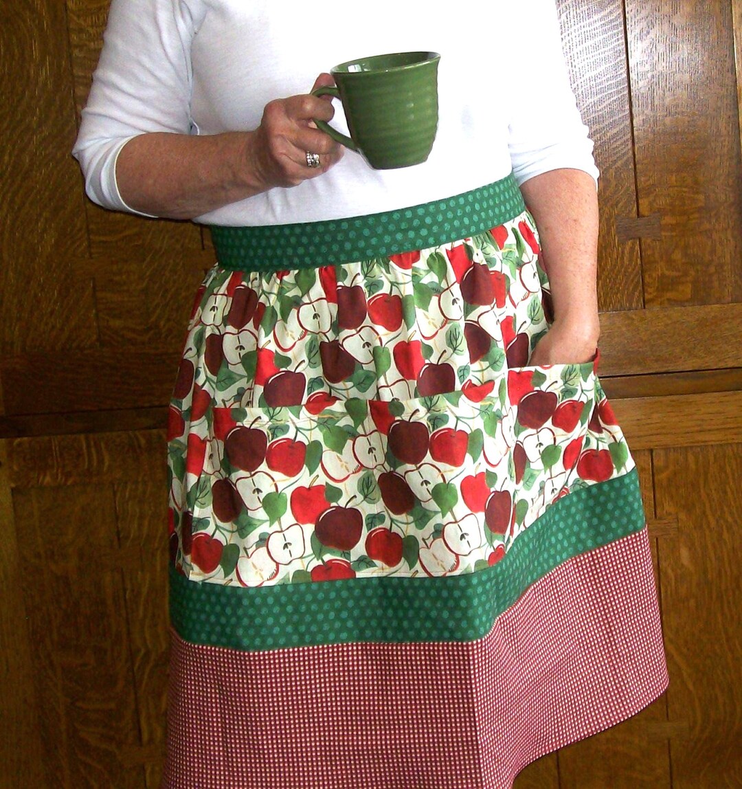 Apple Print Kitchen Apron: Harvest Waist Apron With Pockets - Etsy