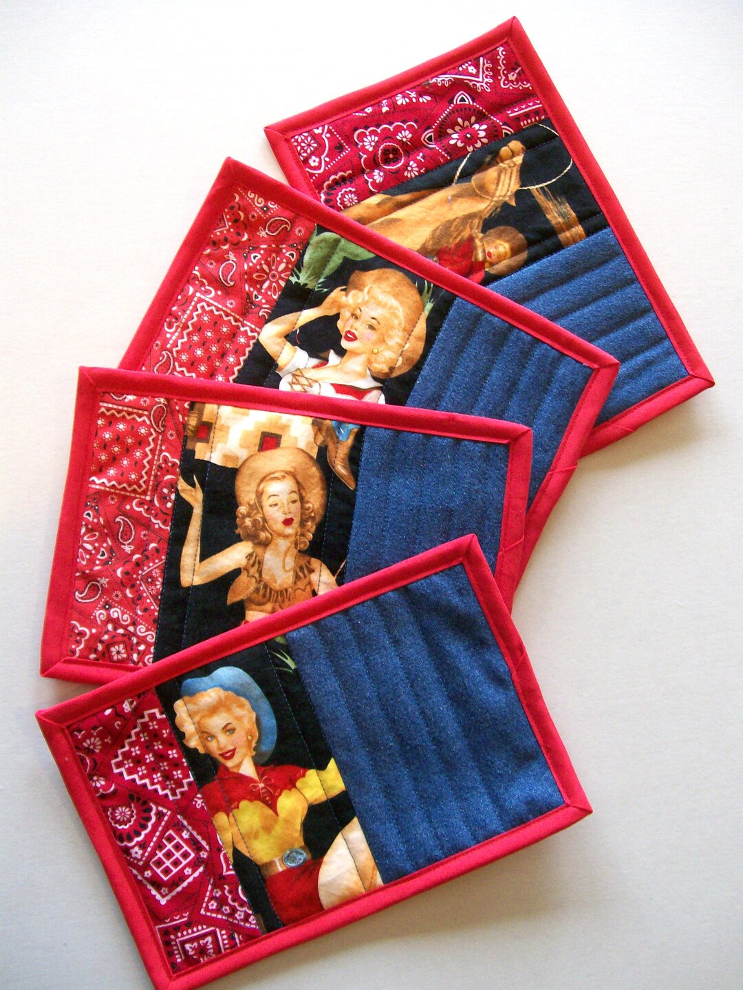 Western Mug Rugs - Western Pinup Mug Rugs - Fabric Coasters - Quilted ...