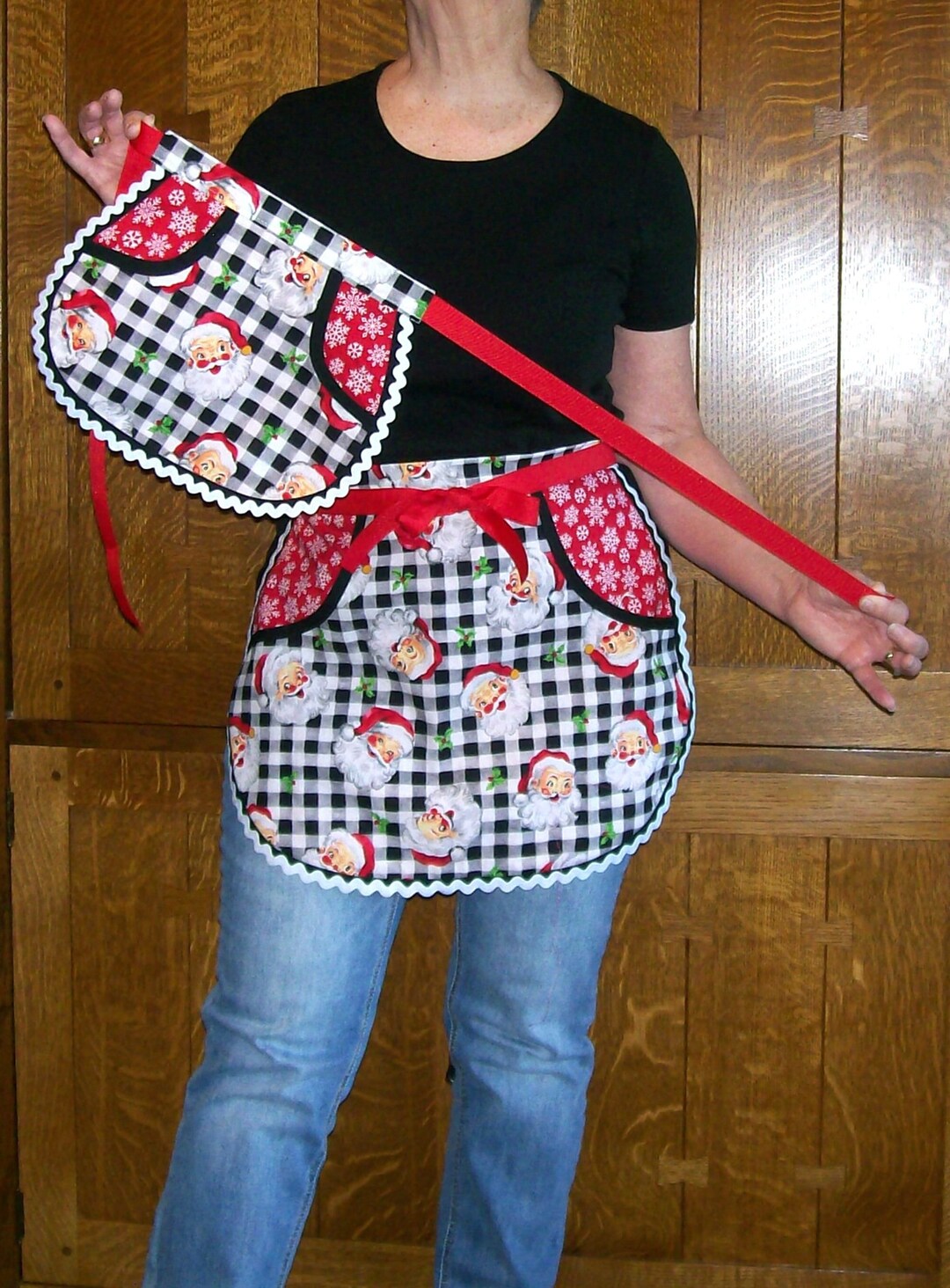 Santa Claus Apron Set Mommy and Me Christmas Aprons Gingham Check Santa ...