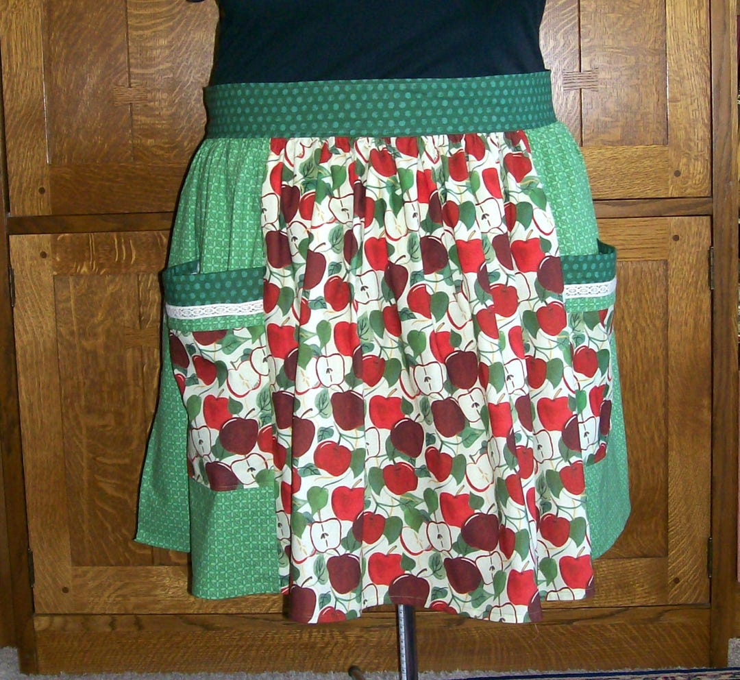 Apple Waist Apron - Plus Size Apron With Pockets - Apple Print Retro ...