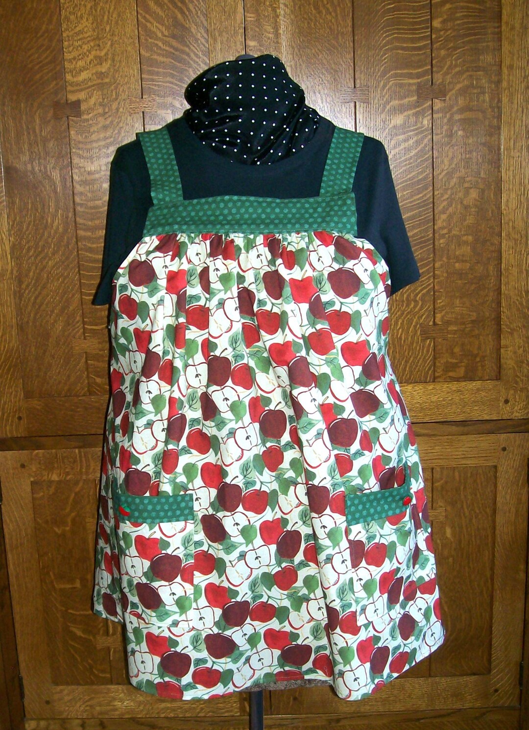 Plus Size Smock Apron Apple Print No Tie Smock With Pockets Plus Size ...