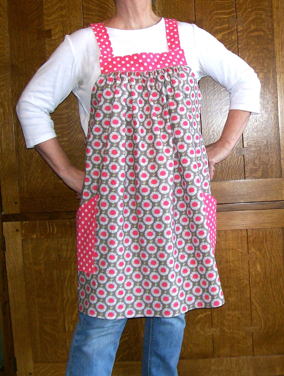 Daisies and Dots No Tie Smock Apron Plus Size Kitchen Smock Art Smock ...