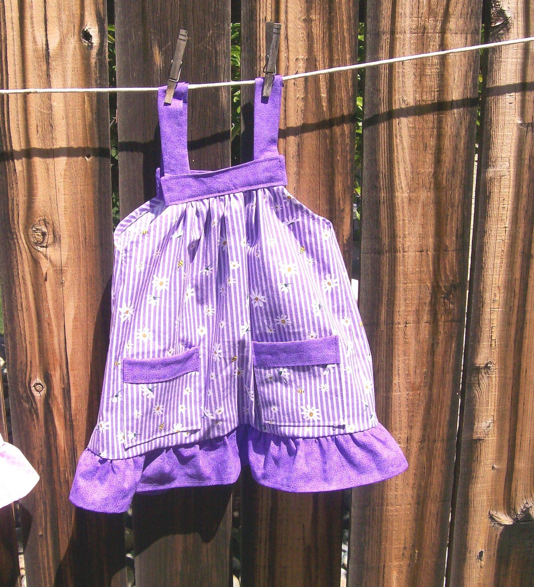 Toddler Smock Apron - Child No Tie Smock - Purple Stripe Apron With ...