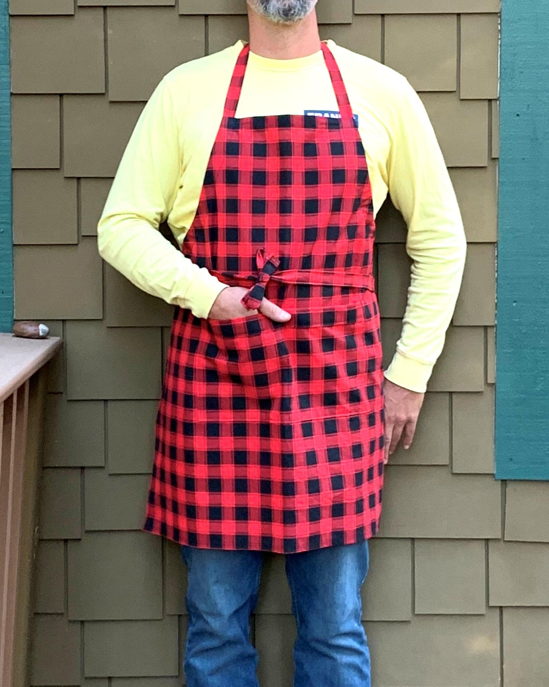 Buffalo Check Butcher Style Apron - Red and Black Check Unisex Apron ...