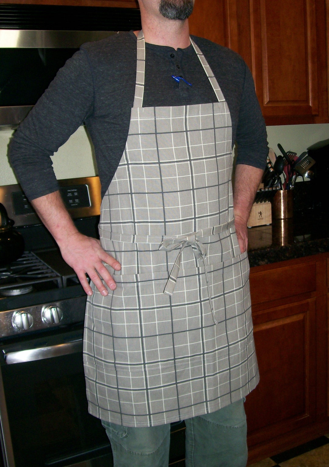 Man Apron - Butcher Style Gray Plaid Man Apron - Size M to 3XLT - Etsy
