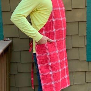 Butcher Apron - Red Plaid Unisex Kitchen Apron - Butcher Style 5 Pocket ...