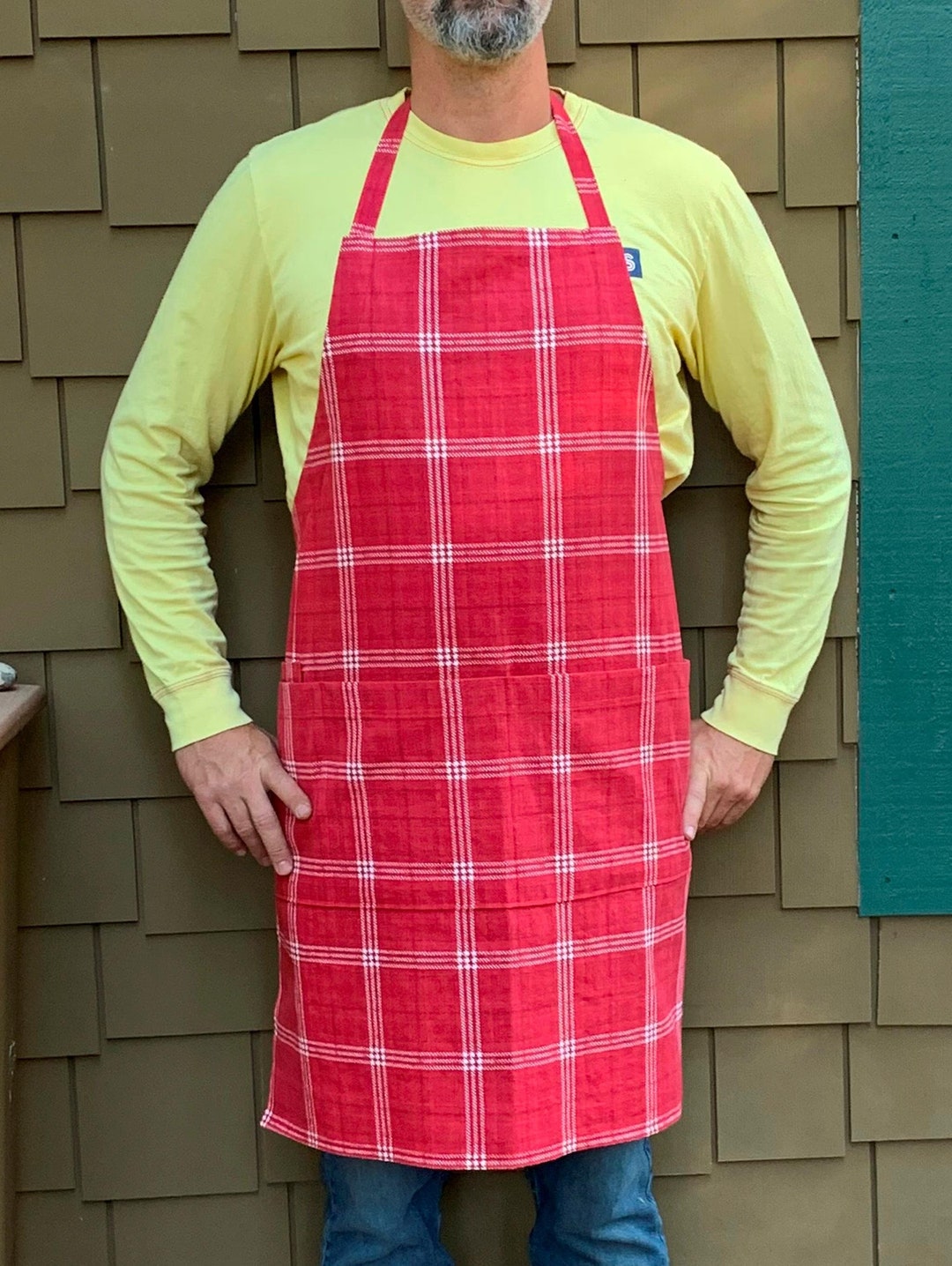 Butcher Apron - Red Plaid Unisex Kitchen Apron - Butcher Style 5 Pocket ...