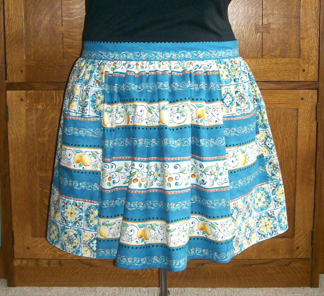 Plus Size Half Apron: Lemon Floral Print, Patchwork Pockets - Etsy