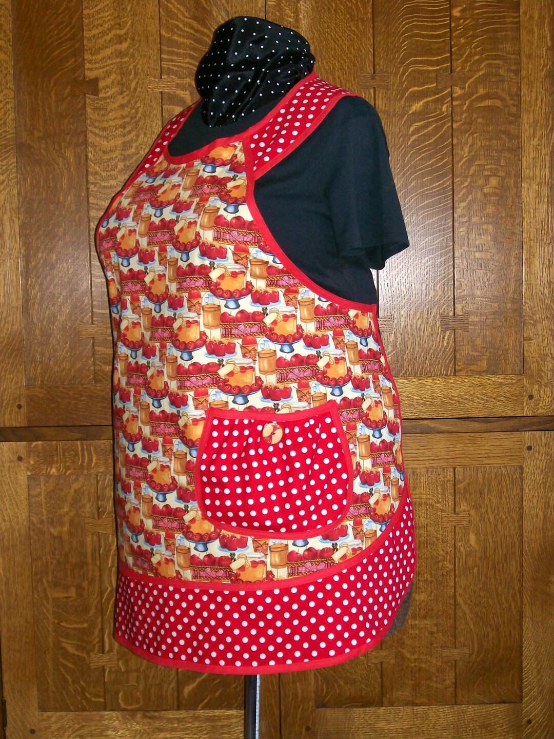 Plus Size Apple Apron: Retro Red Polka Dot Kitchen Apron - Etsy