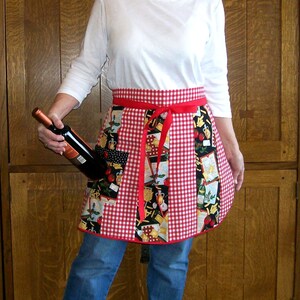 Patchwork Half Apron - Red and Black - Pasta and Gingham Patchwork Half ...