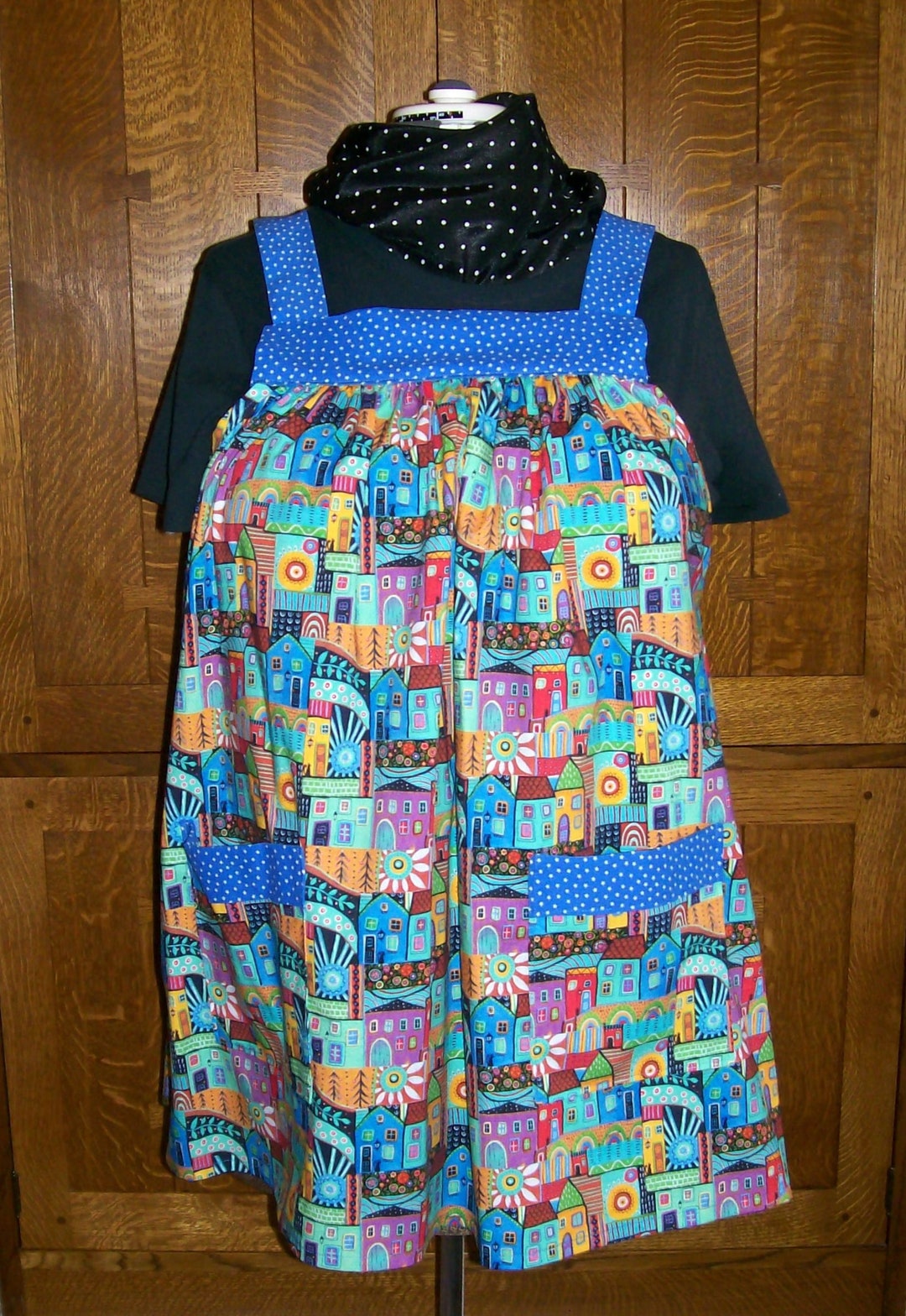 No Tie Smock Plus Size Apron Folktown Cats Calico Smock Apron Plus Size ...