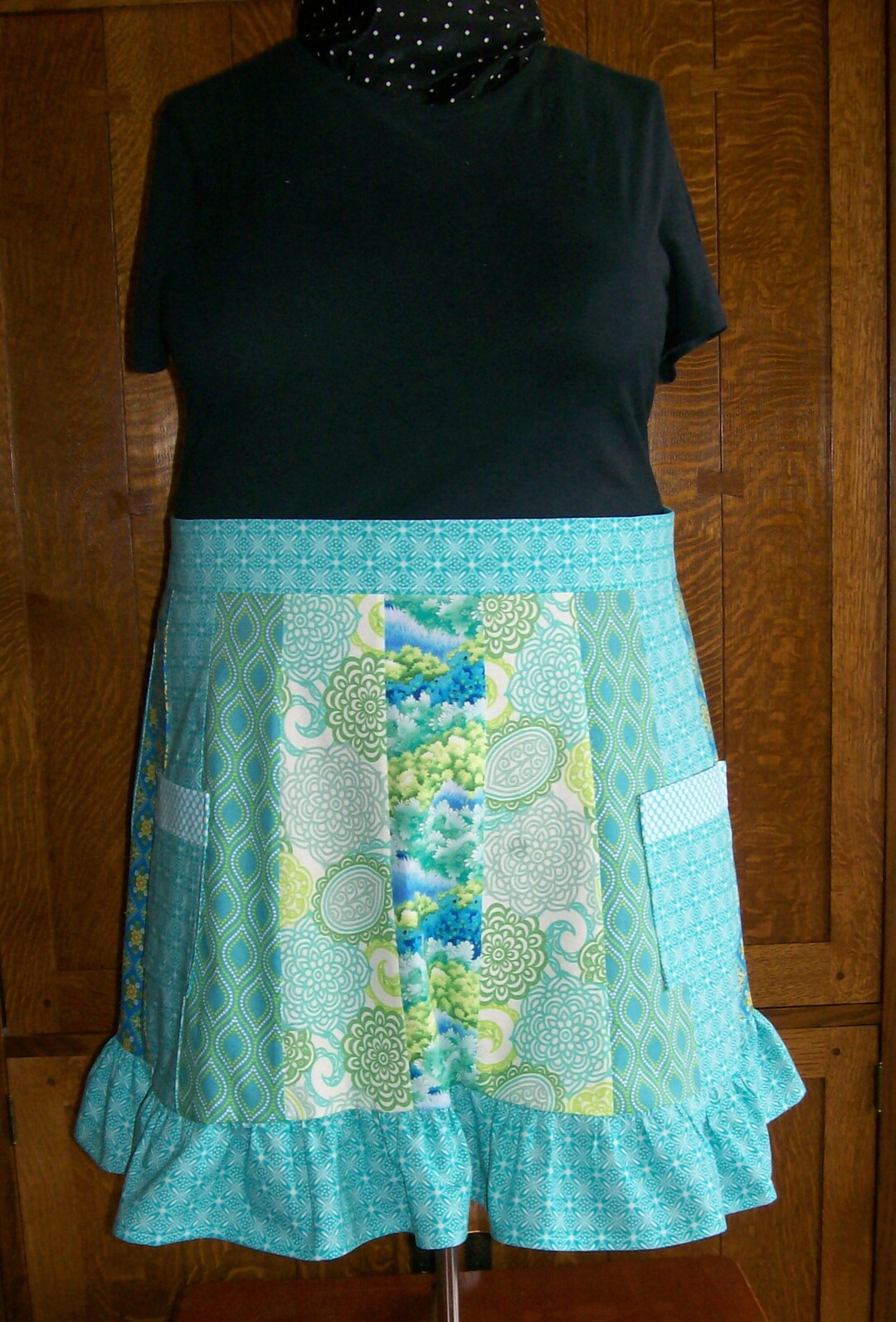 Plus Size Patchwork Half Apron - Aqua Patchwork Ruffled Apron - Plus ...
