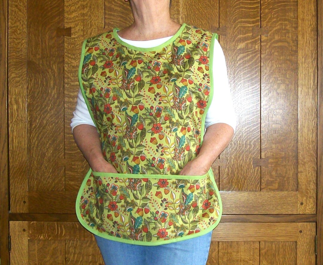 Fall Floral Cobbler Style Apron With Double Pocket - Green Print - One ...