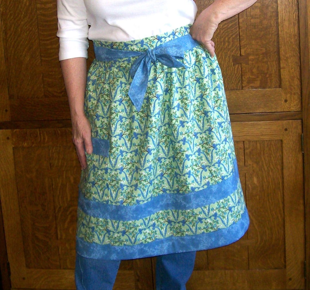 Blue Floral Half Apron: Retro Calico Kitchen Apron - Etsy