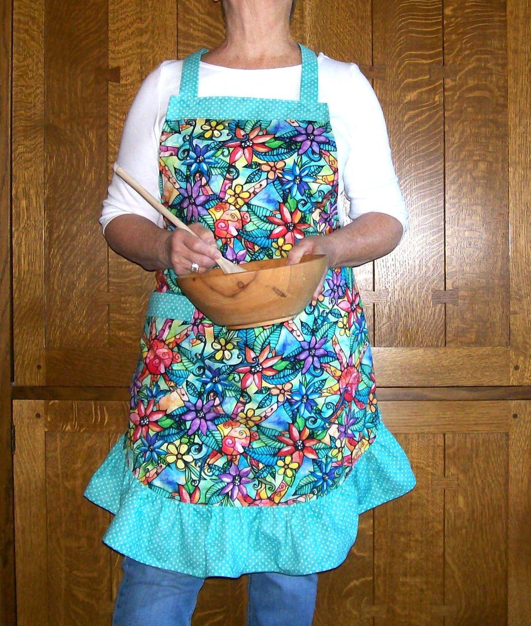 Kitchen Apron: Ruffled Floral Print With Pocket Size M - Etsy