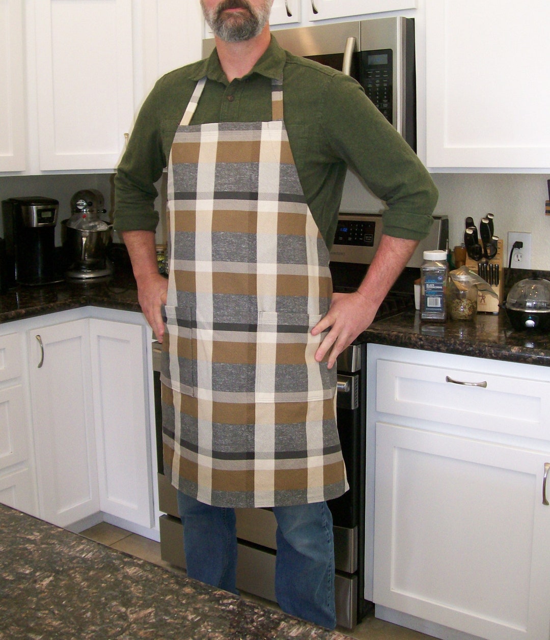 Plaid Man Apron Butcher Apron in Tan and Gray Plaid Fits M to 2XL - Etsy