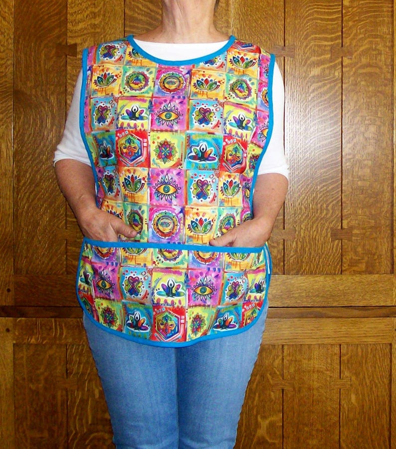 Cotton Cobbler Apron With Pockets: Colorful Boho Print, One Size Fits ...