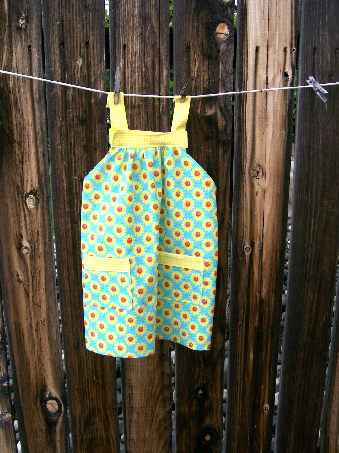 Girls Smock Apron - No Tie Smock With Sunflowers - Kids Kitchen Smock ...