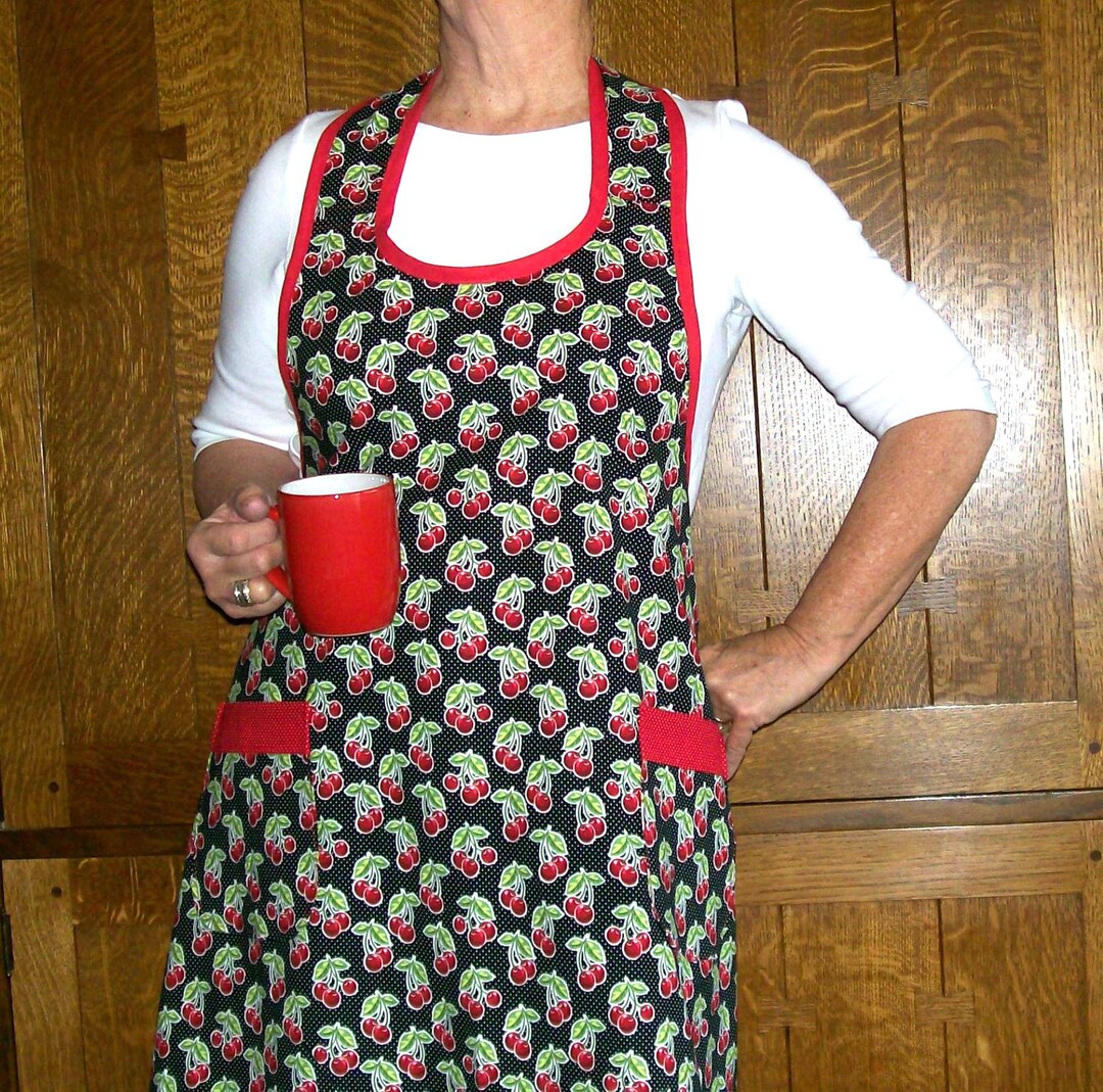Cherry Retro Kitchen Apron: Lucy and June Style With Pockets - Etsy