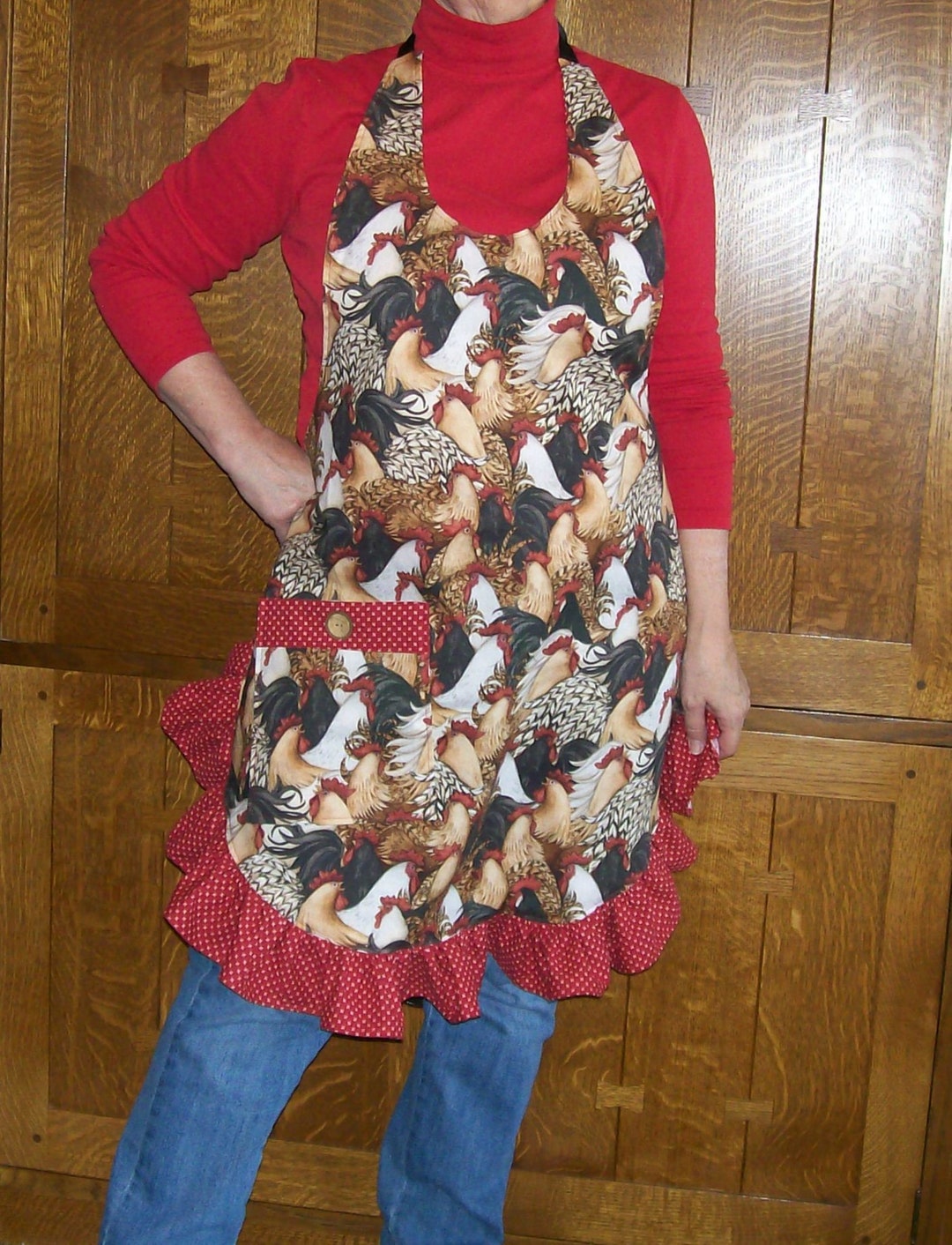 Ruffled Retro Rooster Apron: Country Kitchen One-size - Etsy Australia