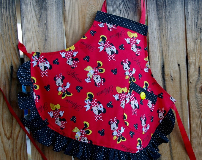 Ruffled Minnie Mouse Apron in Red and Black-girl's Size 10 - Etsy