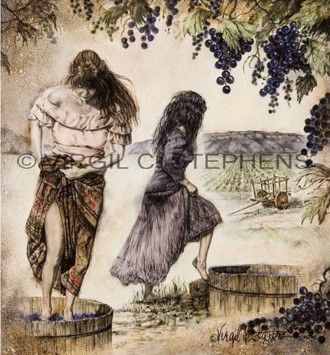 16x17, 20x22 Grape Stomping Art Print | Vineyard Wall Decor | Wine ...