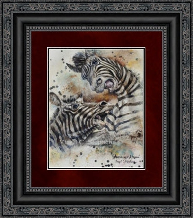Zebra Painting, Scars and Stripes Print of Two Zebras Fighting, African ...