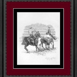 Team Roping, Drawing of Rodeo Cowboys Team Roping at the Rodeo, Western ...