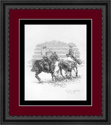 Team Roping, Drawing of Rodeo Cowboys Team Roping at the Rodeo, Western ...