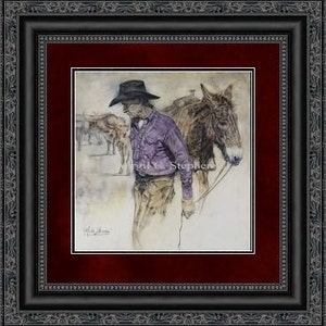 Mule Art, Mule Skinner, Print of a Cowboy With His Mule Out Hunting ...