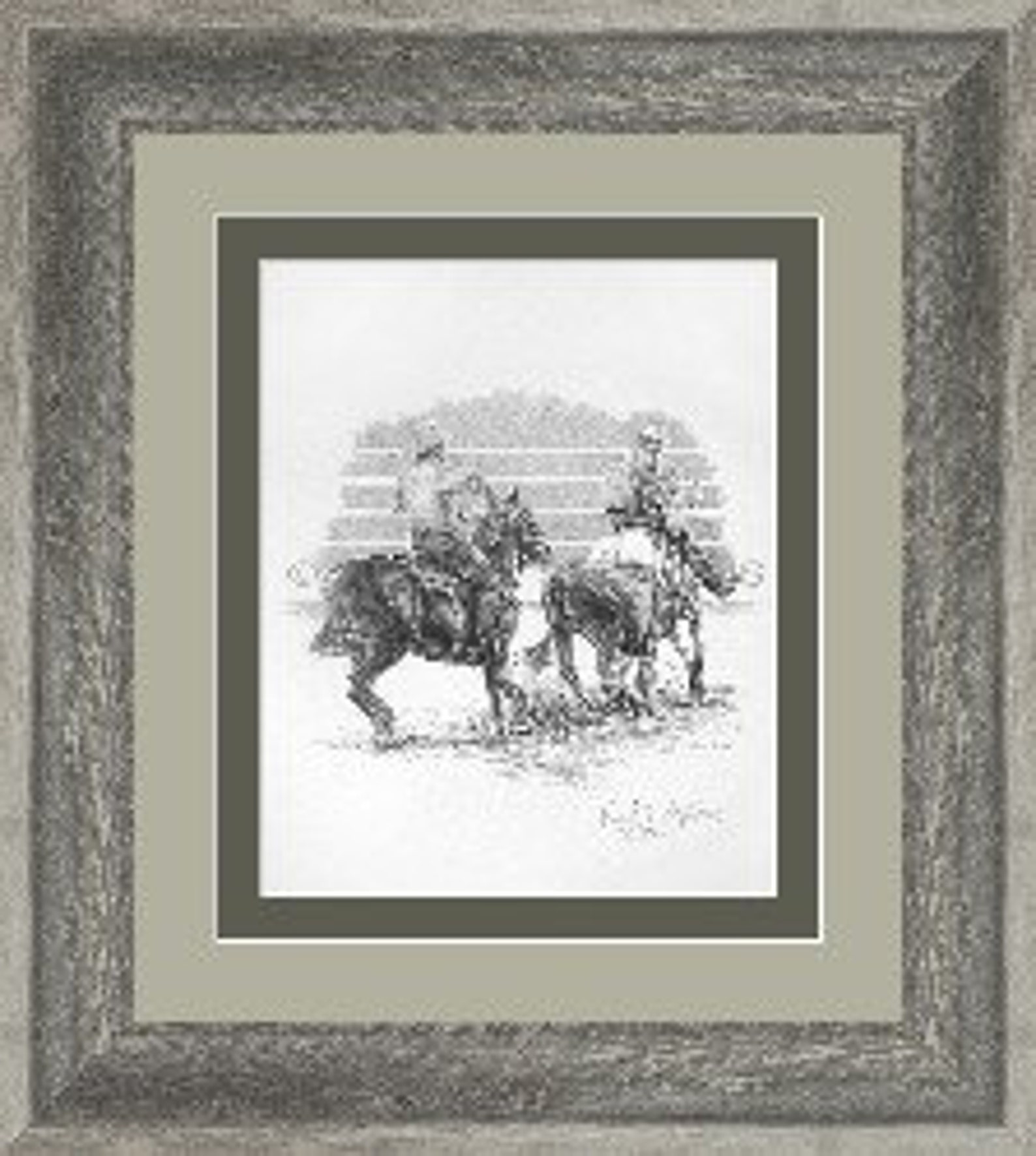 Team Roping, Drawing of Rodeo Cowboys Team Roping at the Rodeo, Western ...